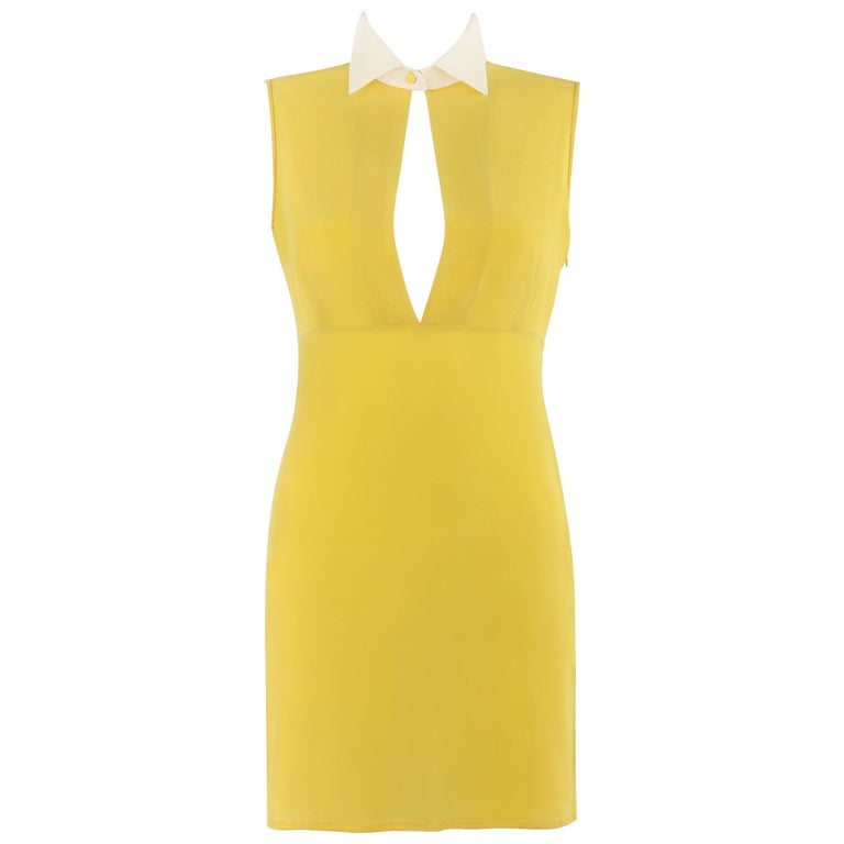 ALEXANDER McQUEEN c.2010 Yellow White Chiffon Keyhole Double Slit Mini ...