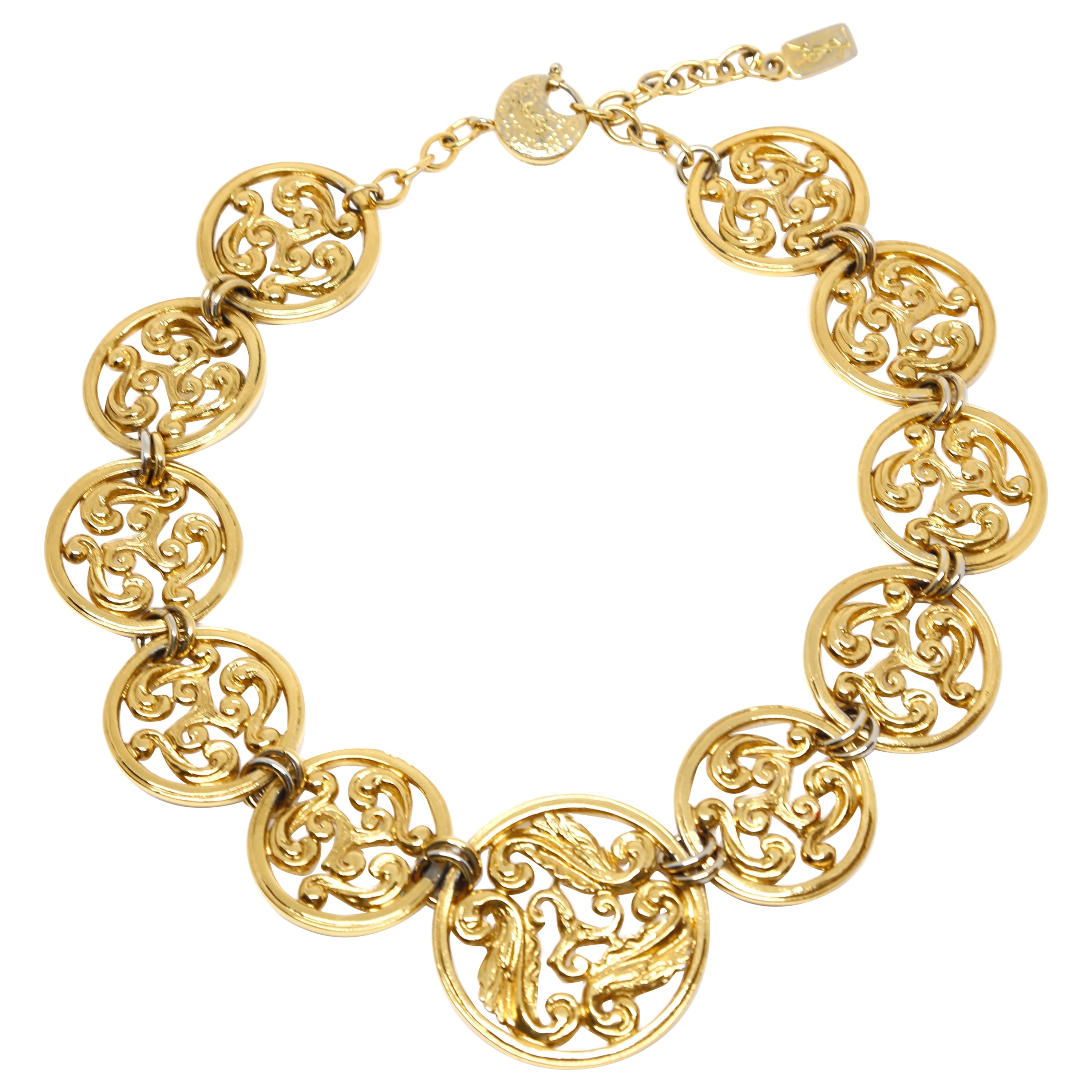 Vintage YVES SAINT LAURENT Ysl Textured Flower Chain Link Necklace at ...