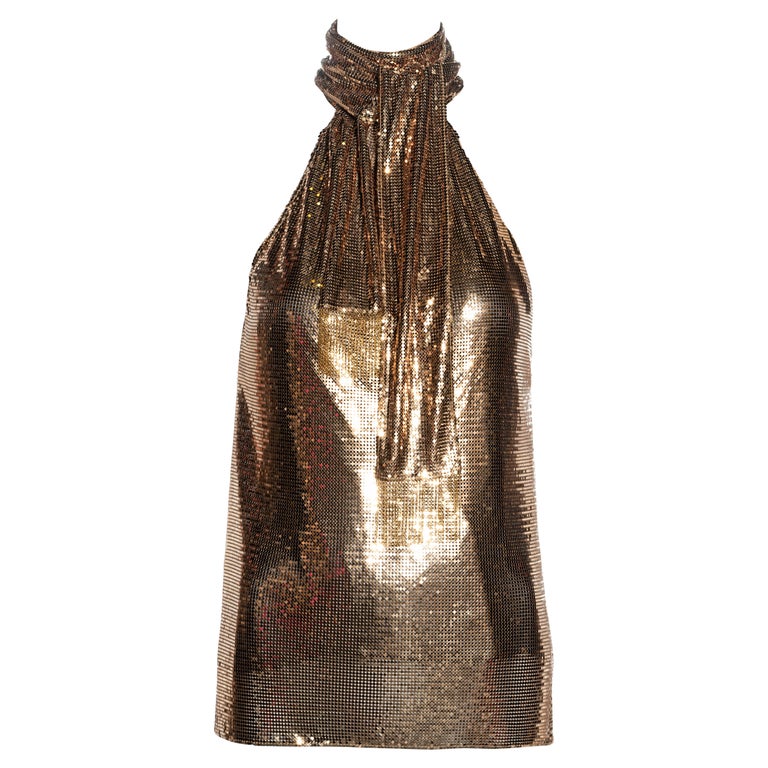 Saint Laurent gold metal mesh evening top, pf 2021 For Sale at 1stDibs