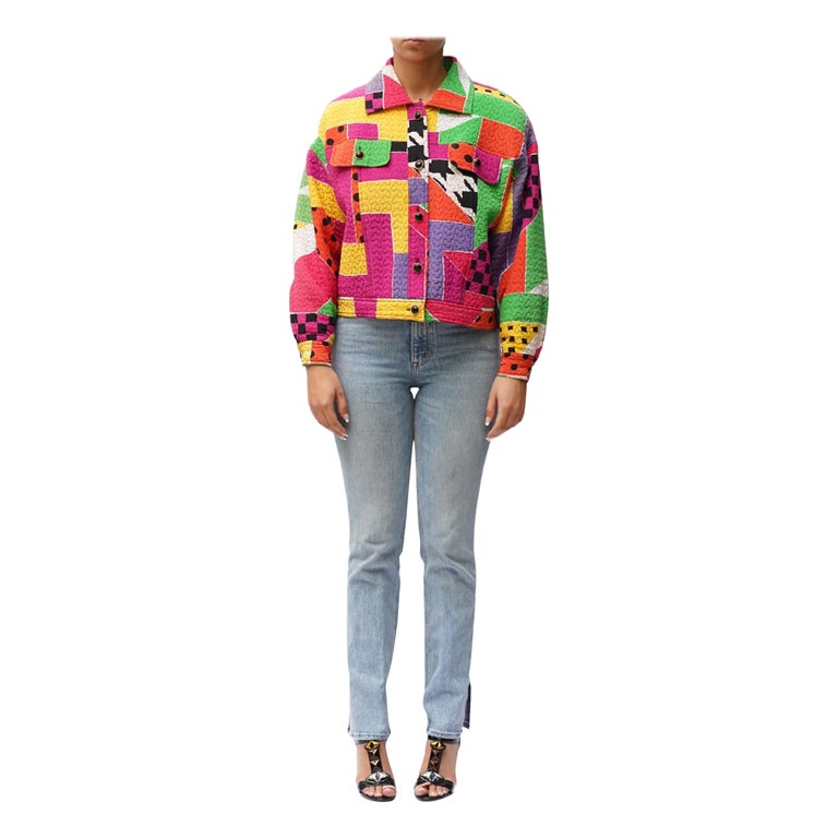 1980S Multicolor Quilted Silk Jacket For Sale at 1stDibs