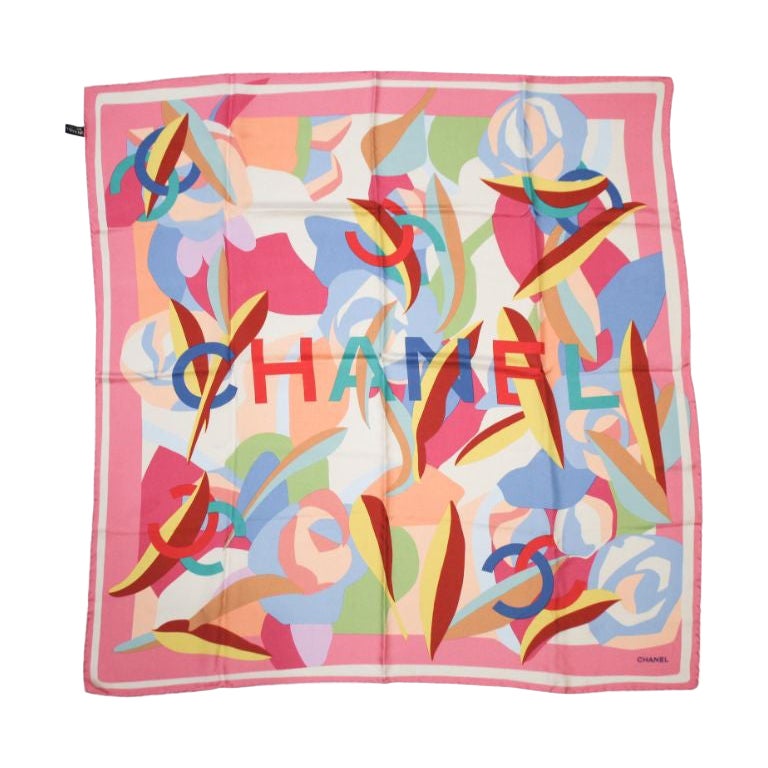 Chanel Silk Scarf in Flower Print For Sale at 1stDibs