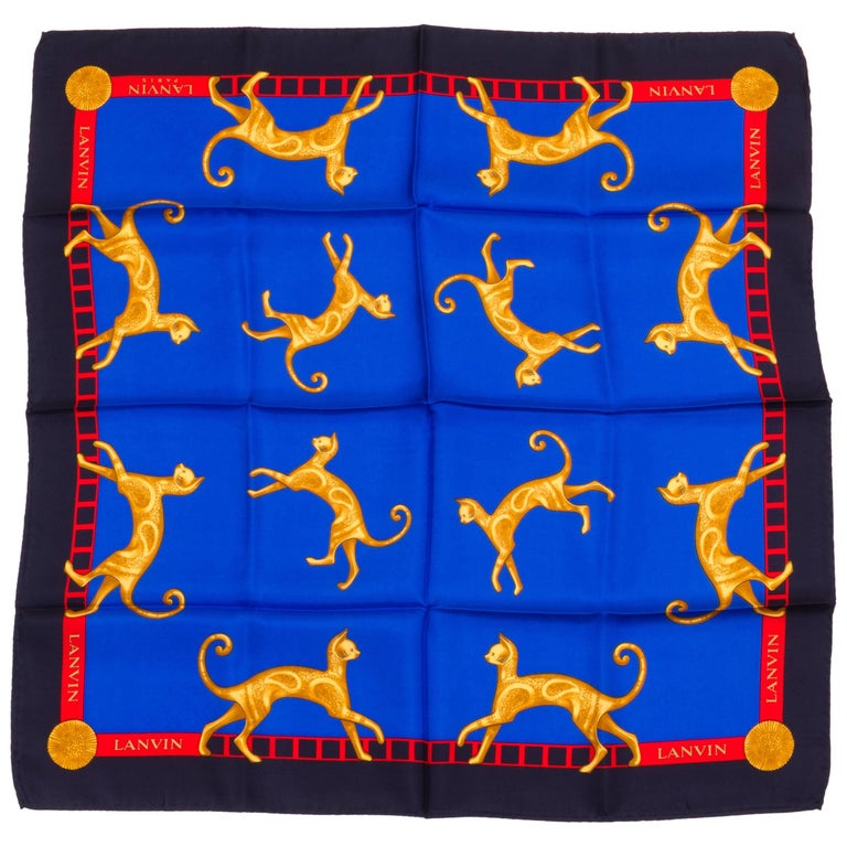 Lanvin Blue Cat Silk Twill Scarf at 1stDibs