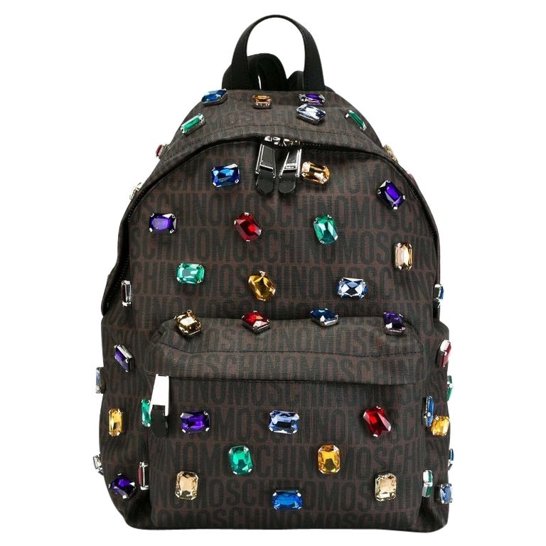 AW15 Moschino Couture Jeremy Scott All Over Colorful Gems Embellished Backpack For Sale at 1stDibs