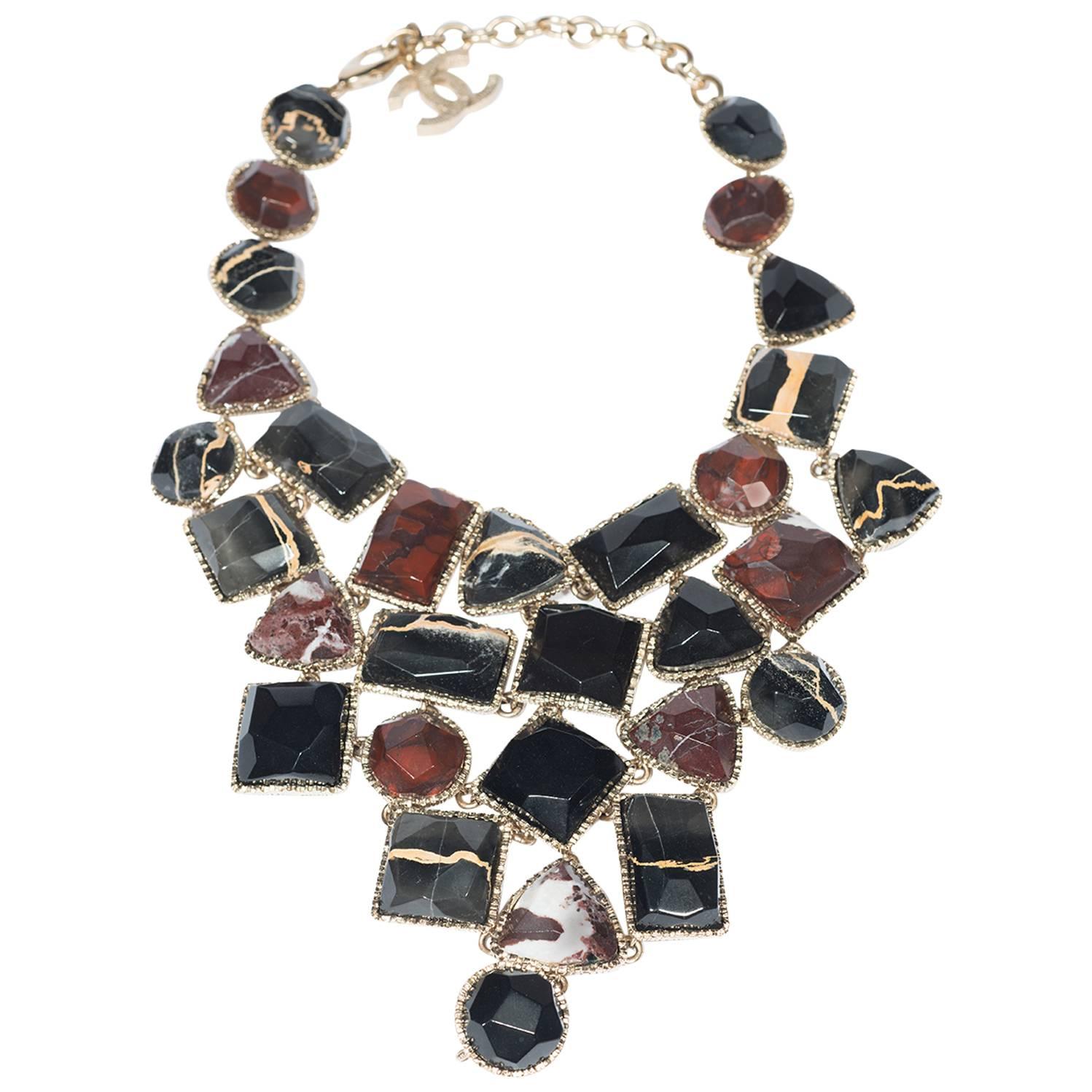 1990's Chanel Stunning Marble Bib Necklace For Sale at 1stDibs
