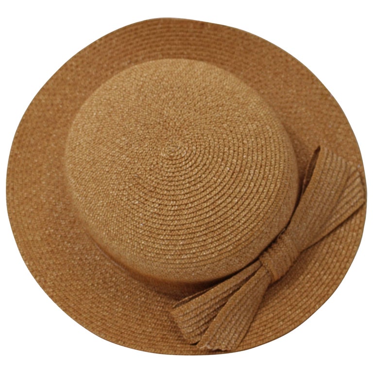 Vintage Emillio Pucci Woven Straw Tan Hat with Bow For Sale at 1stDibs