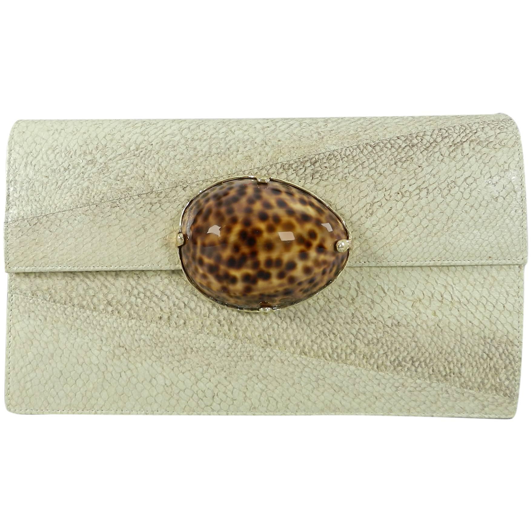 Yves Saint Laurent Haute Couture Snakeskin Clutch with Cowrie Shell at ...