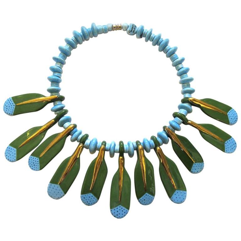 Vintage 1970's Parrot Pearls Ceramic Beaded Choker Necklace For Sale at ...