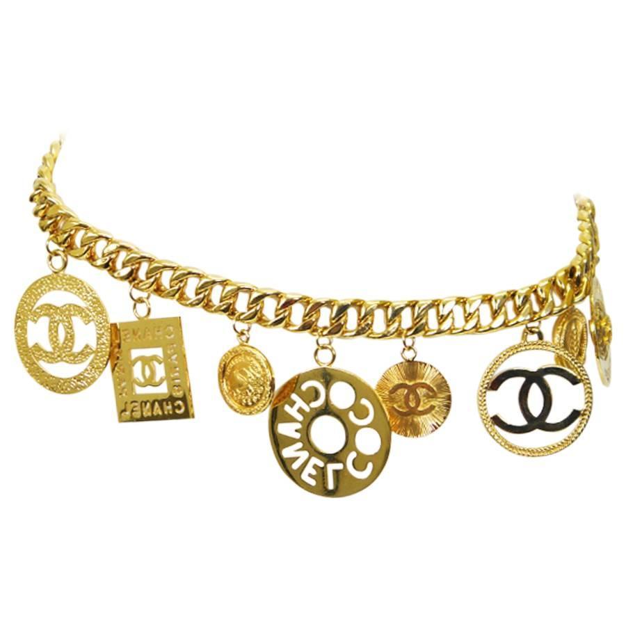 Vintage Chanel Big Charm Chunky Chain Belt Necklace Rare For Sale at ...