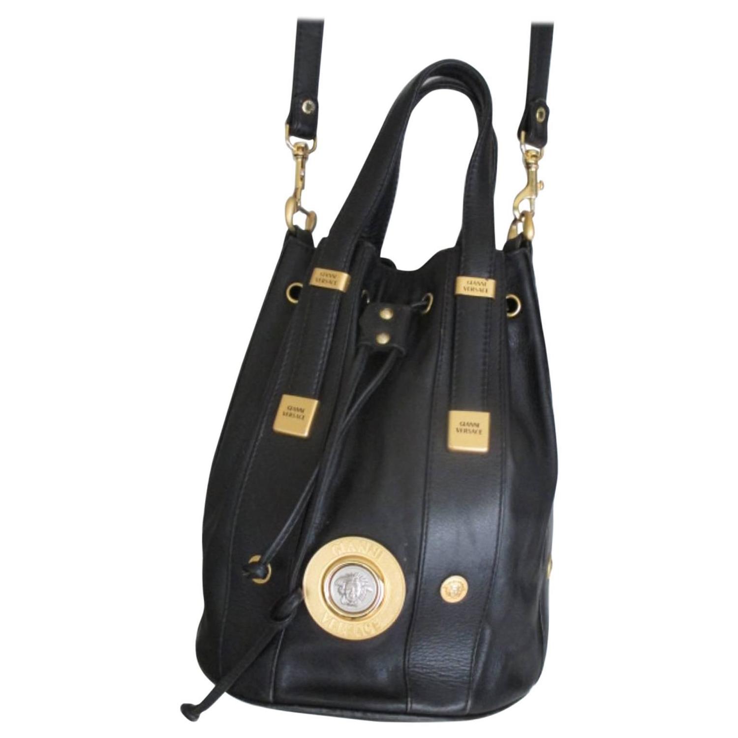 Gianni Versace black leather bag with gold medusa For Sale at 1stdibs