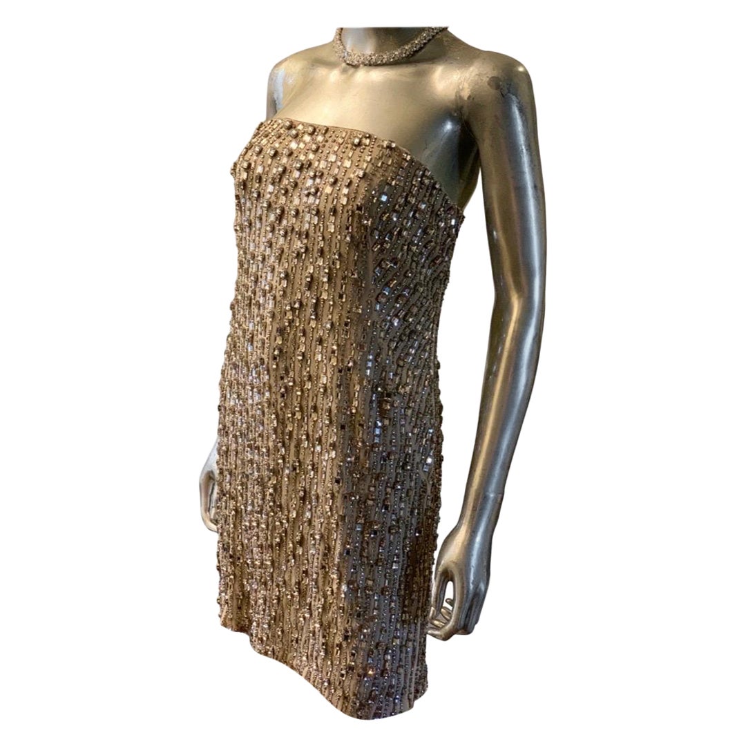 KaufmanFranco - Robe de cocktail bustier en soie perlée à la main avec ...