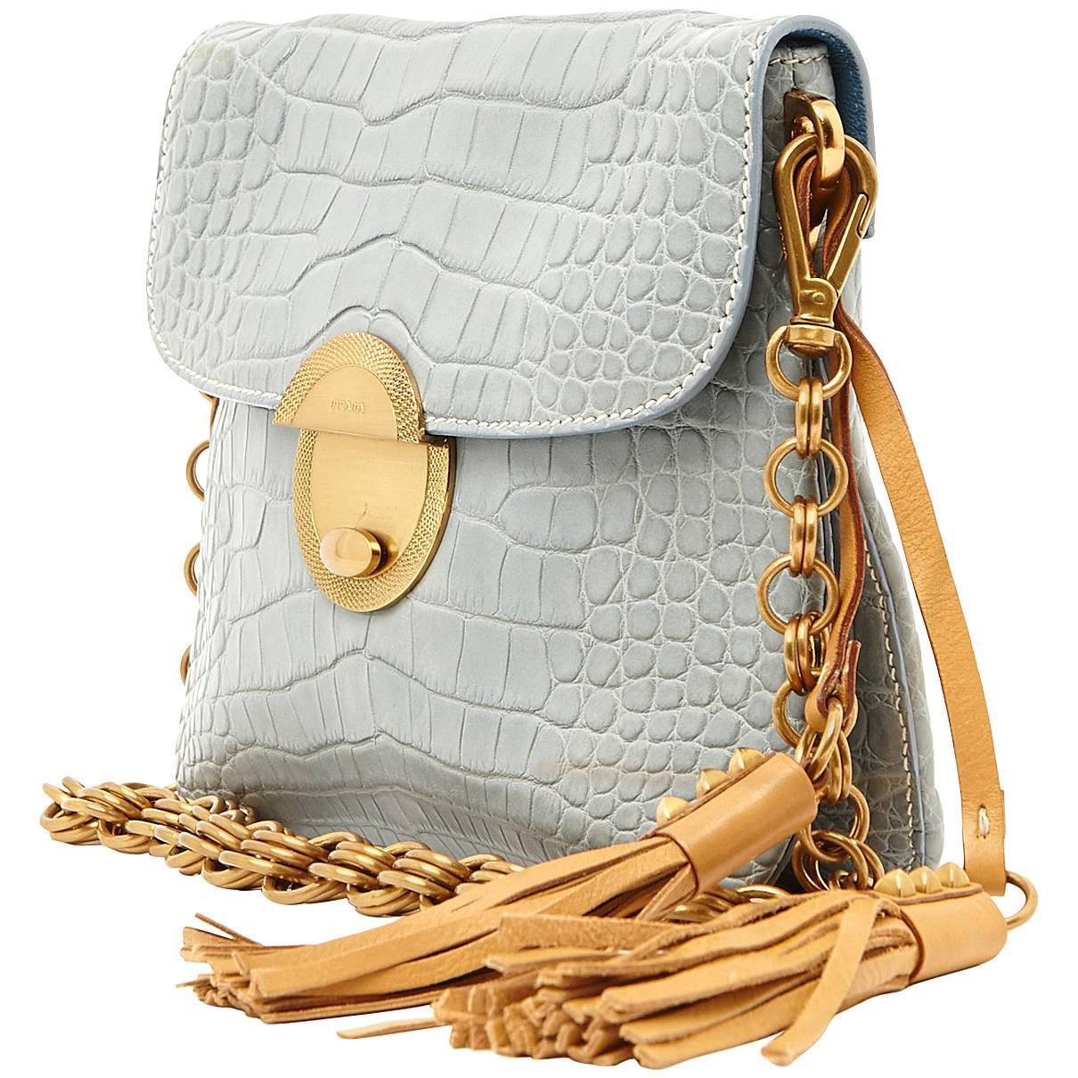 Pale Blue Prada Alligator Tassle Handbag Purse at 1stdibs