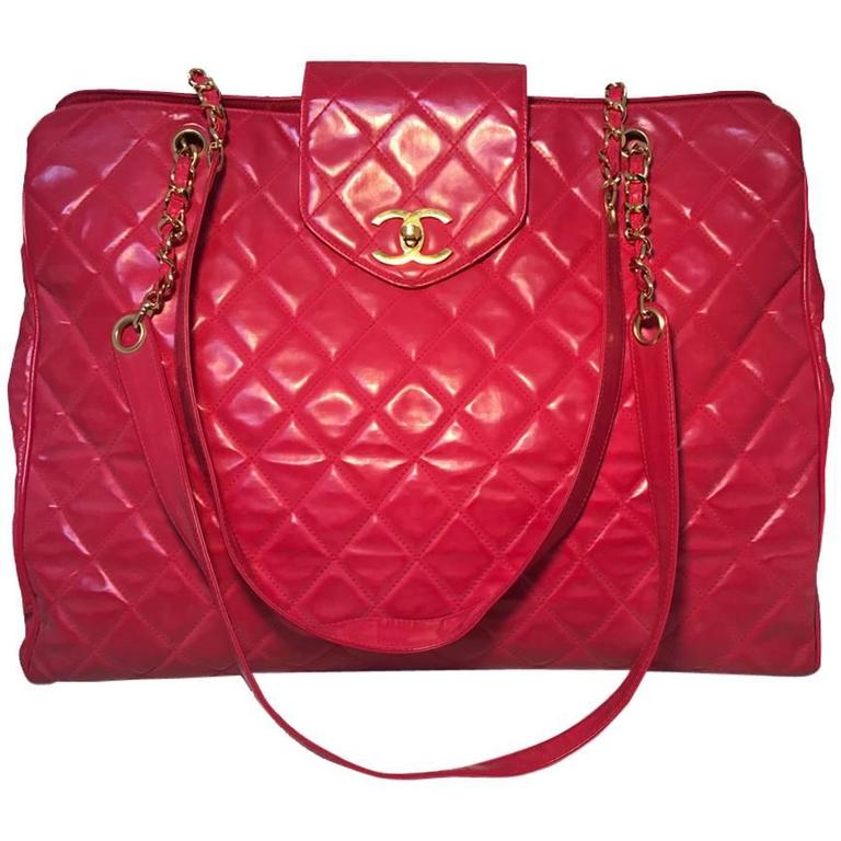 Chanel Red Quilted PVC Model Overnight Tote Travel Bag For Sale at 1stDibs