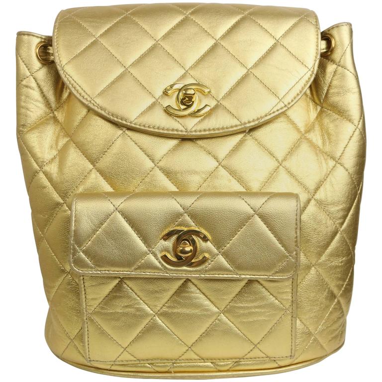 Chanel Gold Lambskin Backpack Bag at 1stDibs