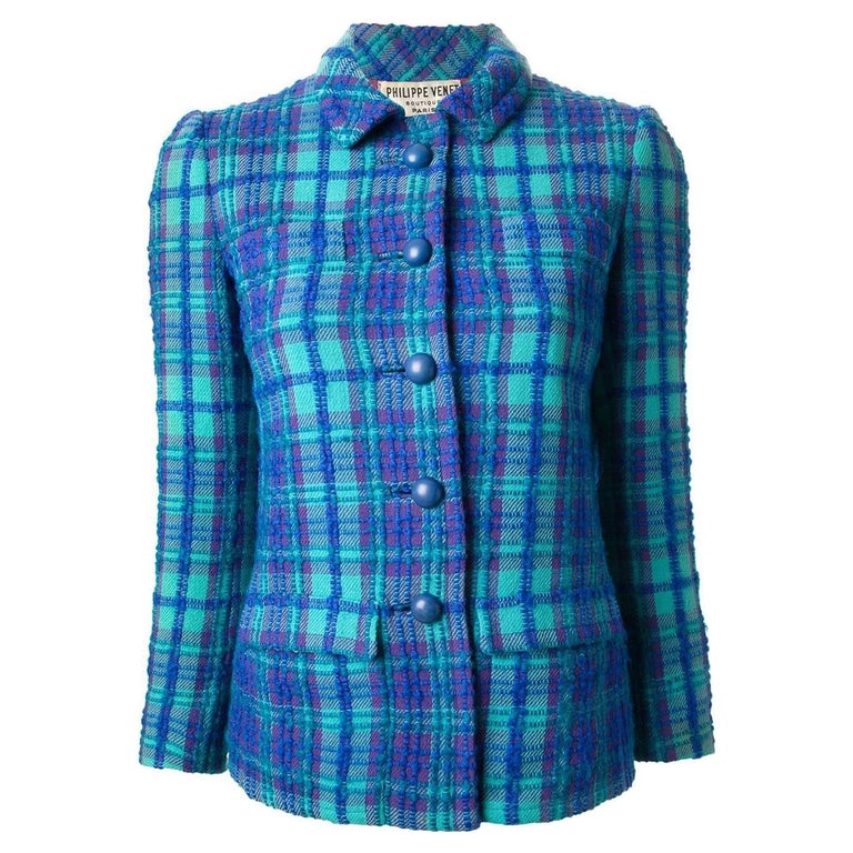 1960s Philippe Venet Blue Woven Wool Jacket at 1stDibs
