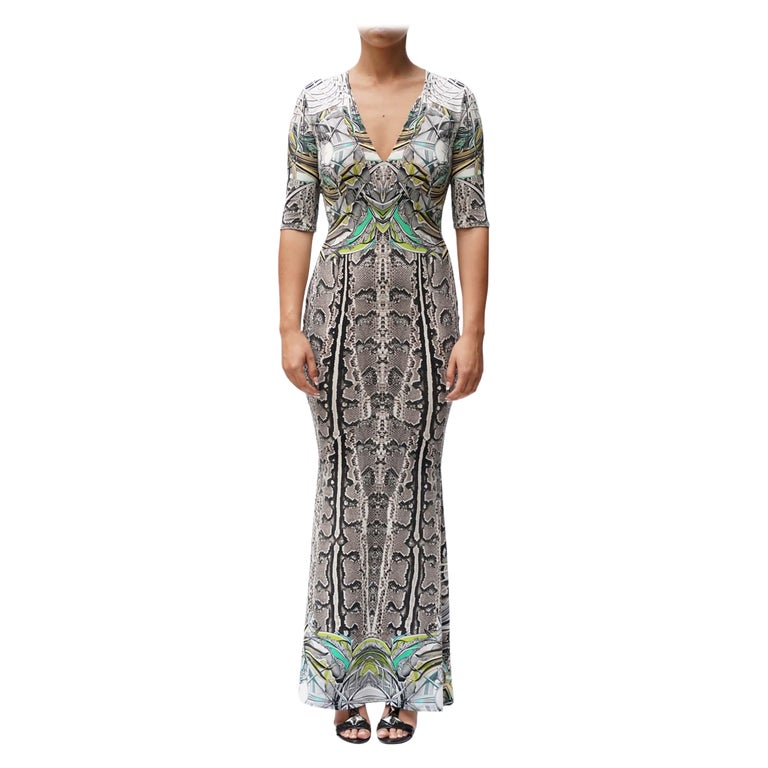 2000S ROBERTO CAVALLI Snake Print Multicolored Jersey Long Sleeve Dress ...