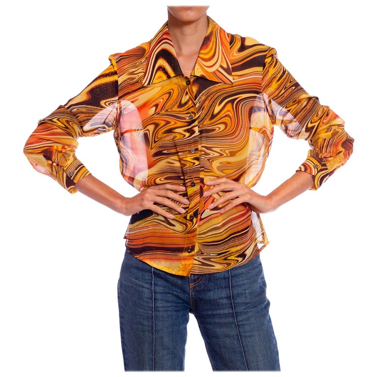 1990S ESCADA Orange Psychedelic Silk Chiffon Top For Sale at 1stDibs