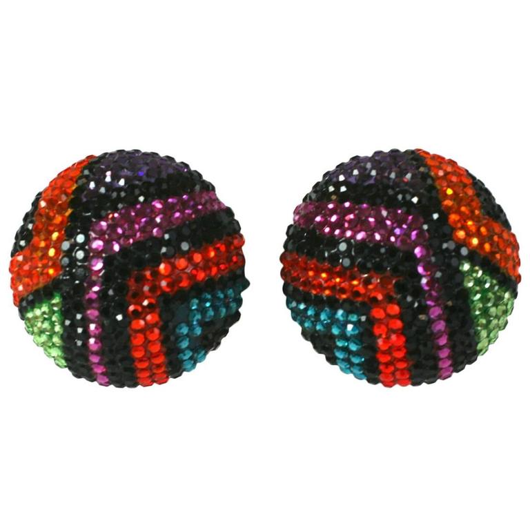 Multicolor Pave Rhinestone Dome Earrings For Sale at 1stDibs