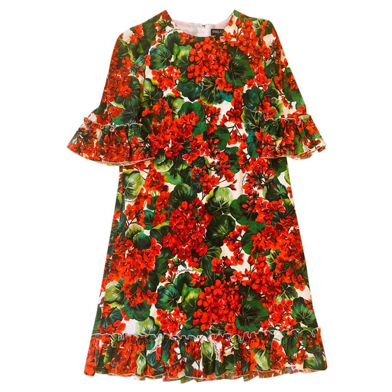 Dolce and Gabbana red geranium printed viscose mid length dress For ...