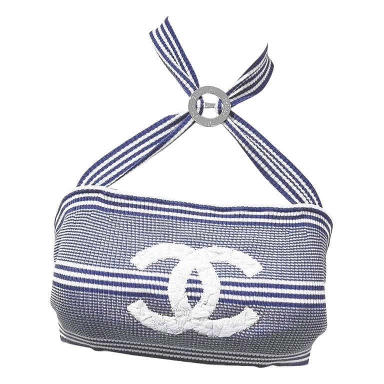 Chanel Stripe Halter CC Logo Crop Top Cruise2019 at 1stDibs