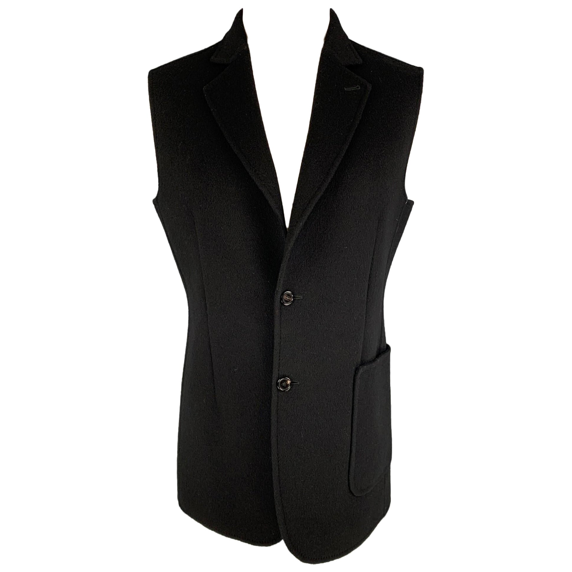 RAF SIMONS Size 40 Black Virgin Wool Notch Lapel Vest For Sale at 1stDibs