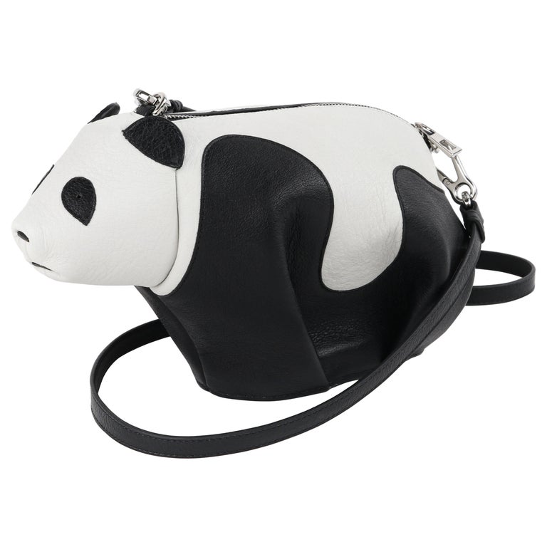 LOEWE 2016 Black White Leather Panda Purse + Adjustable Strap at 1stDibs