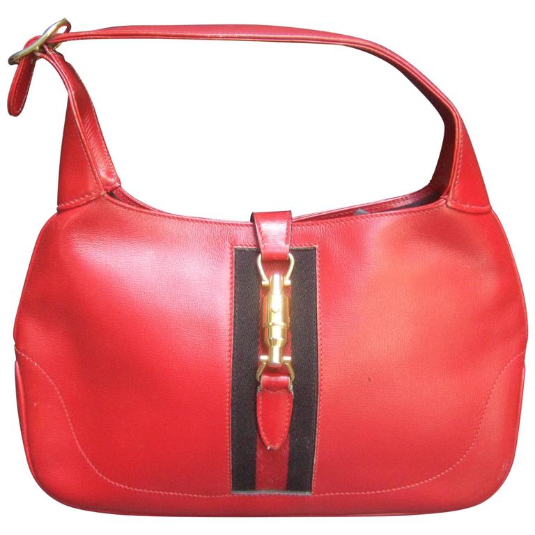 Gucci Italy Iconic Red Leather Jackie O Piston Handbag ca 1970s at 1stDibs
