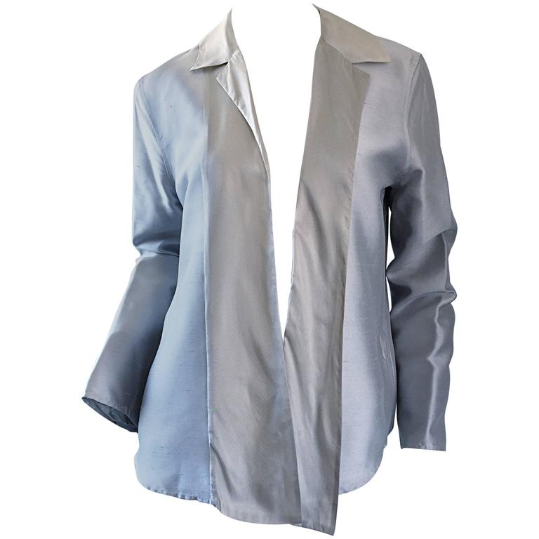Jil Sander 1990s Silk Silver Metallic Minimalist Asymmetrical Blazer ...