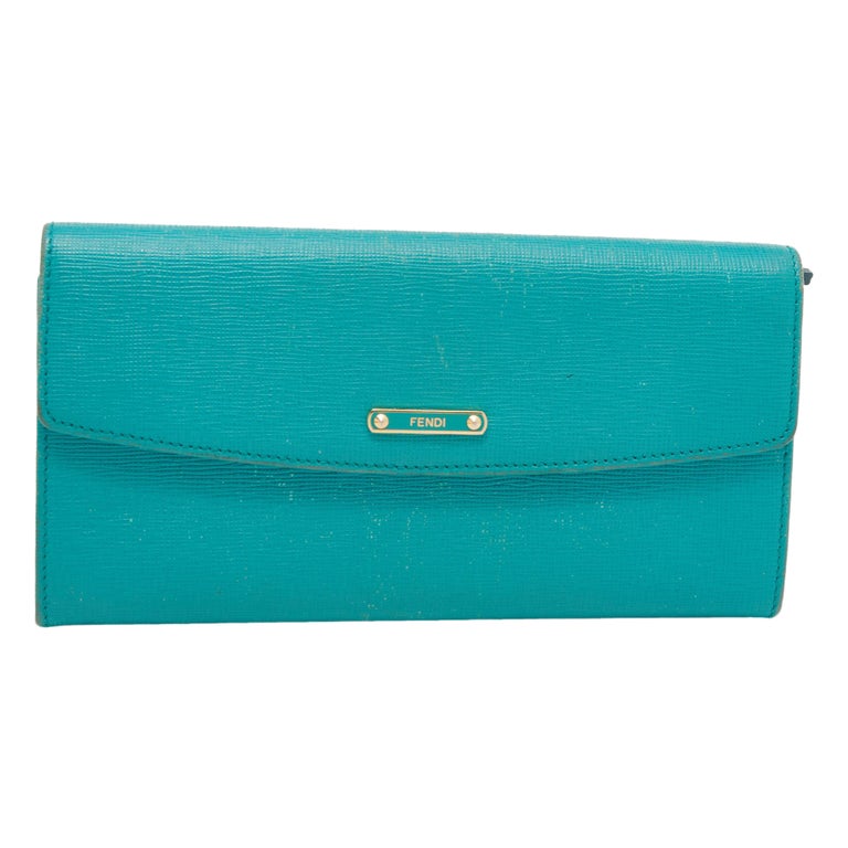 Fendi Blue Leather Logo Flap Continental Wallet at 1stDibs
