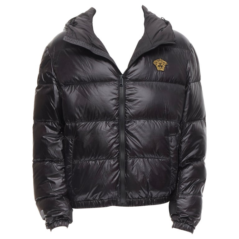 new VERSACE gold Medusa badge black goose down duvet puffer jacket IT50 L For Sale at 1stDibs
