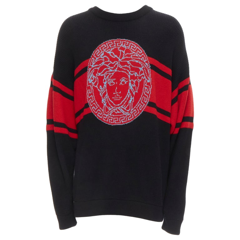 new VERSACE 2020 Runway Medusa logo black red wool knit sweater EU48 M ...