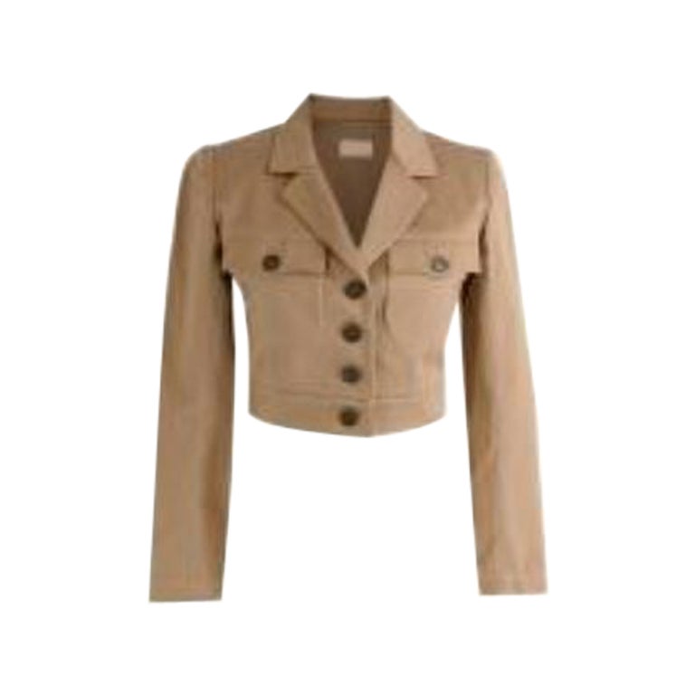 Beige cotton twill cropped safari jacket For Sale at 1stDibs
