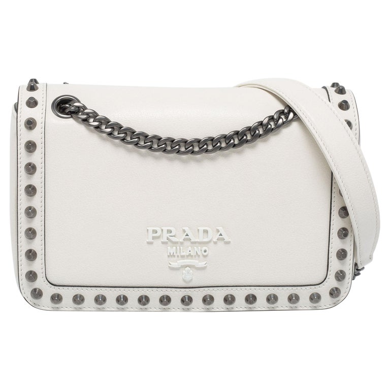 Prada Off White Leather Studded Flap Shoulder Bag at 1stDibs