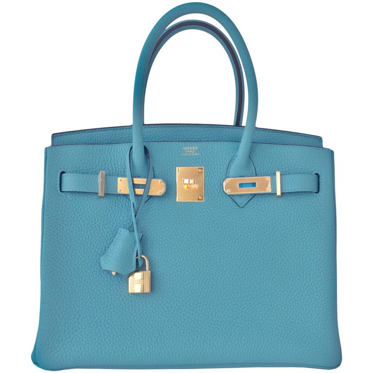 Hermes Blue Saint Cyr 30cm Birkin Gold GHW Satchel Bag Robin Egg Blue ...