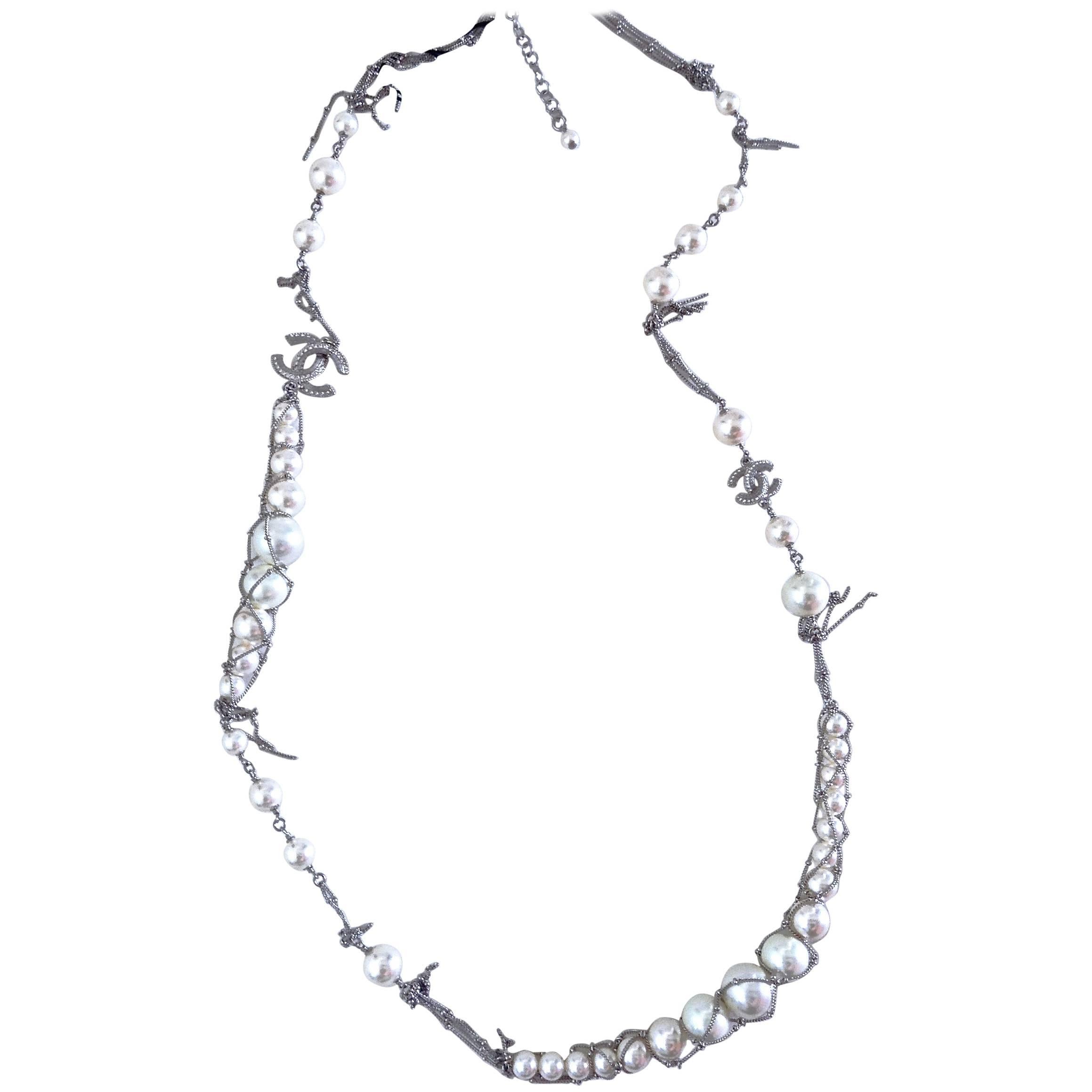 PRISTINE Chanel *ﾟLong SUPERMARKET Grocery FISHNET Pearl Necklace For ...