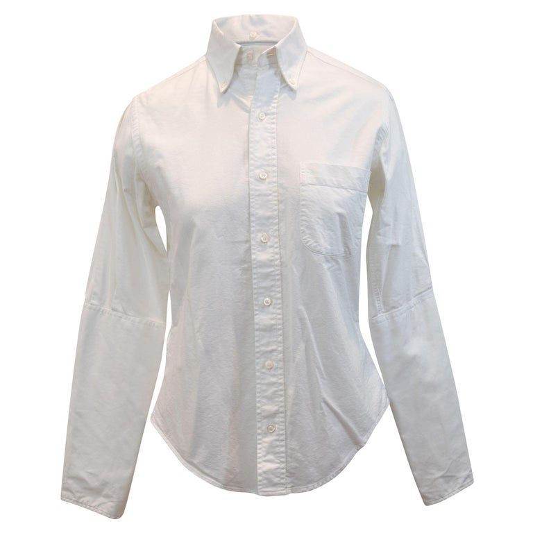 Thom Browne White Long Sleeve Button-Up Top For Sale at 1stDibs