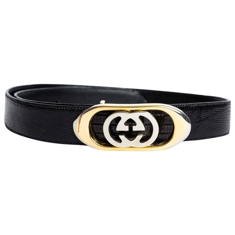 Gucci Lizard Belt with Gold Metal and Stainless Logo Clasp at 1stDibs ...