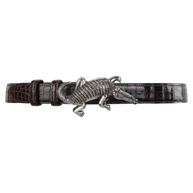 BRENDA SCHOENFELD Brown Genuine Alligator Belt Sterling Silver ...