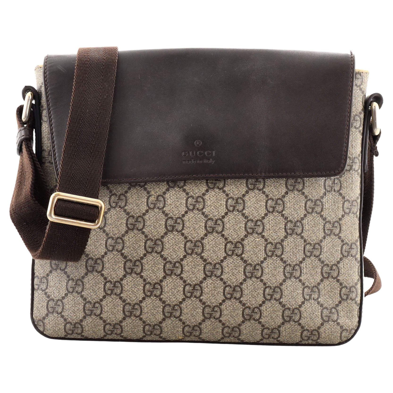 Gucci Flap Messenger Bag GG Coated Canvas with Leather Medium at 1stDibs