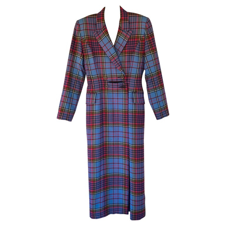Helen Storey Vintage 1980s/90s Plaid Wool Maxi Coat For Sale at 1stDibs