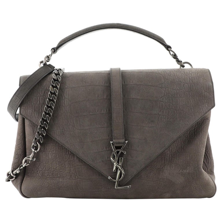 Saint Laurent Classic Monogram College Bag Crocodile Embossed Nubuck ...
