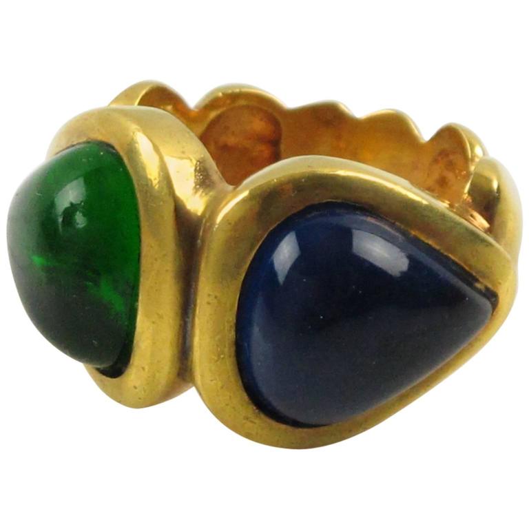 Yves Saint Laurent YSL Cocktail Ring Gripoix Poured Glass Cabochon sz 8 ...