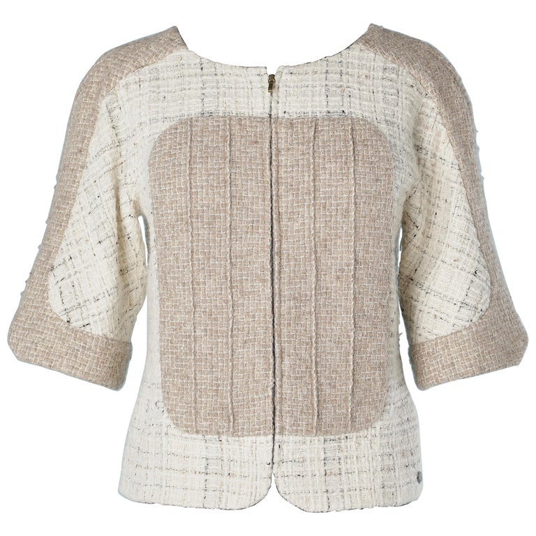 Bi-color tweed jacket with zip in the middle front Chanel For Sale at ...