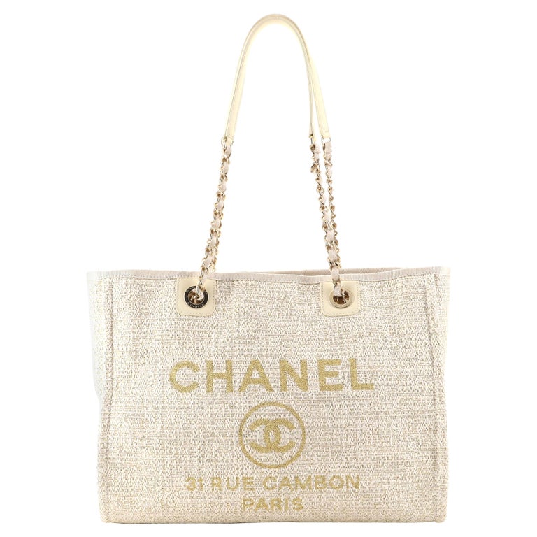 Chanel Deauville Tote Raffia with Glitter Detail Small at 1stDibs