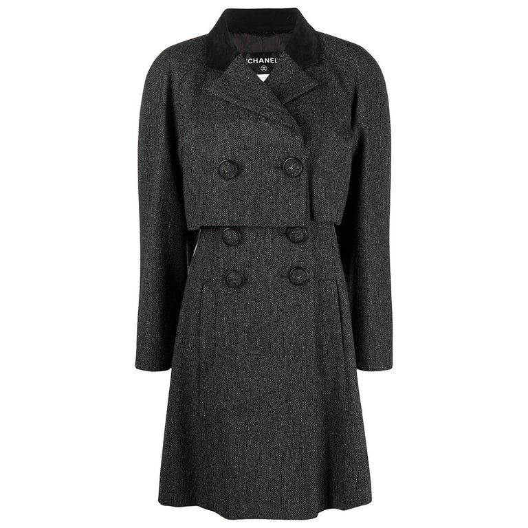 Chanel Grey Wool Cape Coat For Sale at 1stDibs