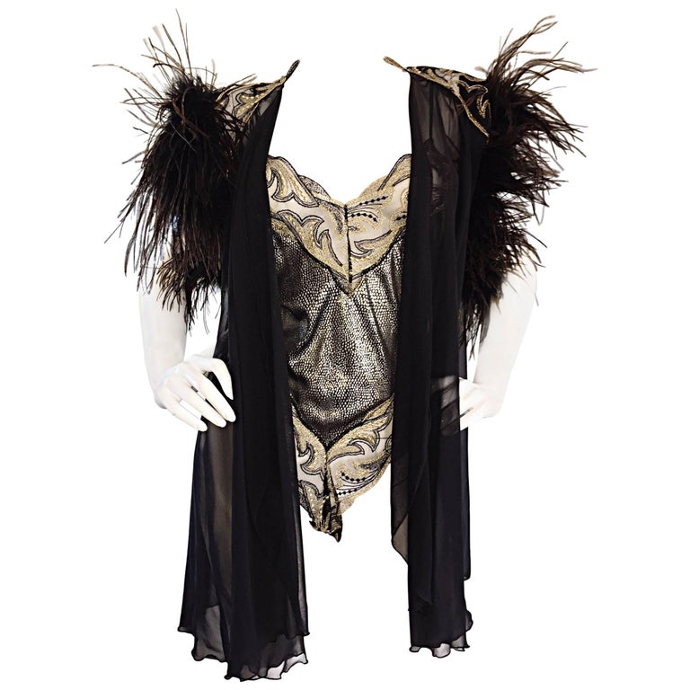 Bob Mackie for Elizabeth Arden 1980s Feathered Teddy Romper 80s ...