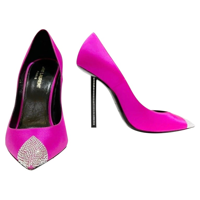 Saint Laurent Hot Pink Crystal Embellished "Tower" Pump For Sale at 1stDibs