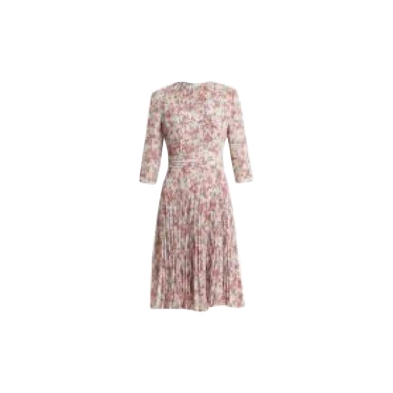 Ivory, Pink and Blue Pleated Floral Dress For Sale at 1stDibs