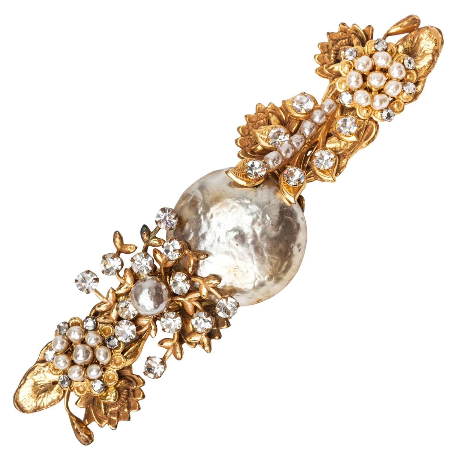 Miriam Haskell Oversized Pearl Brooch For Sale at 1stdibs