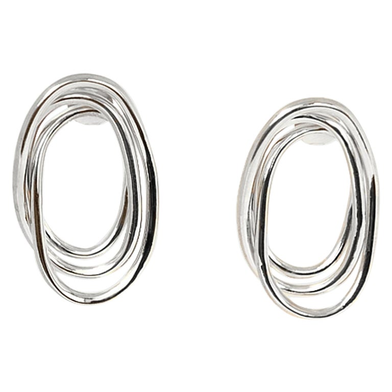 Oval Stud Earrings, Triple Loop Detail in Recycled Silver For Sale at ...