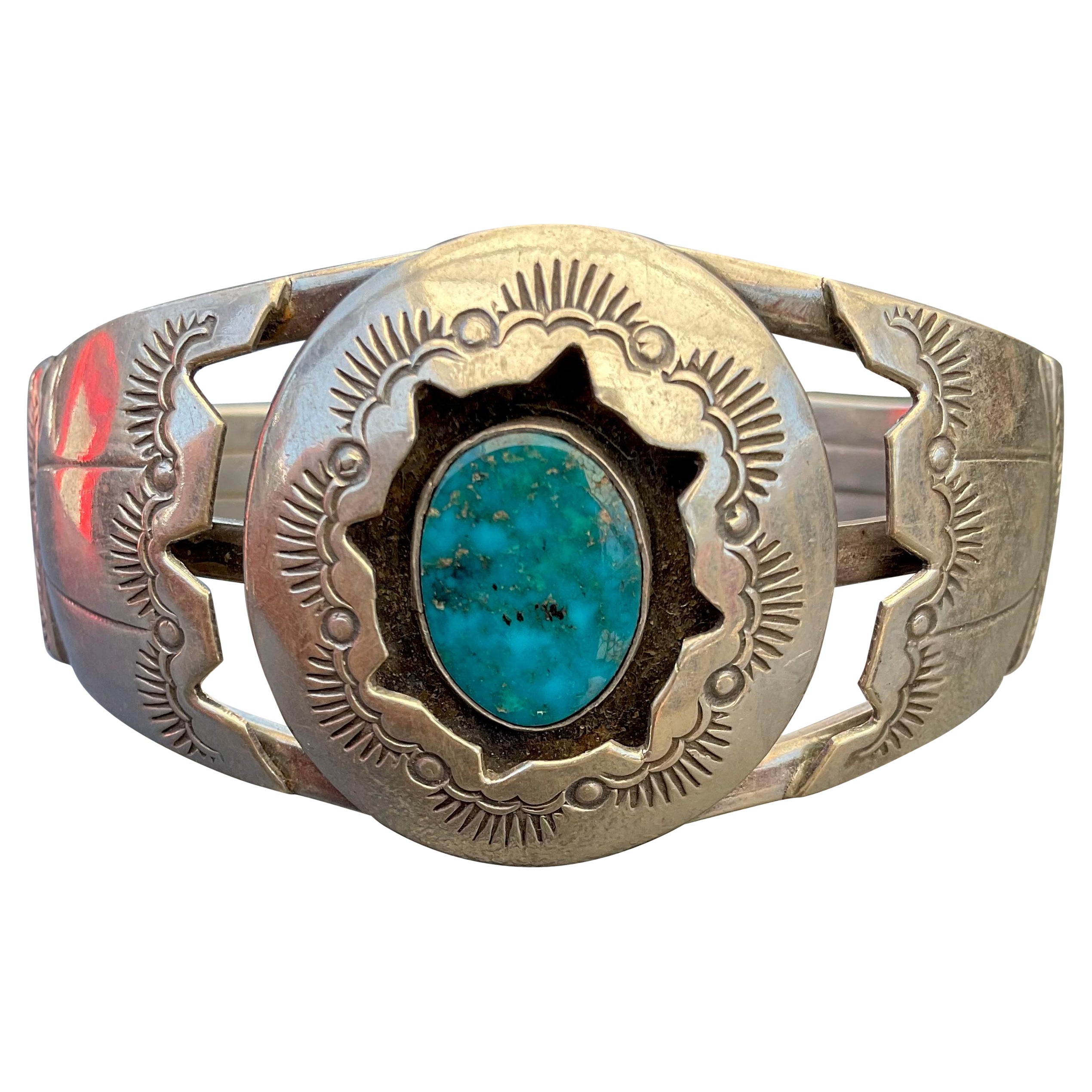 Frank Ramone Navajo Sterling Silver and Turquoise Native Shadowbox Cuff ...